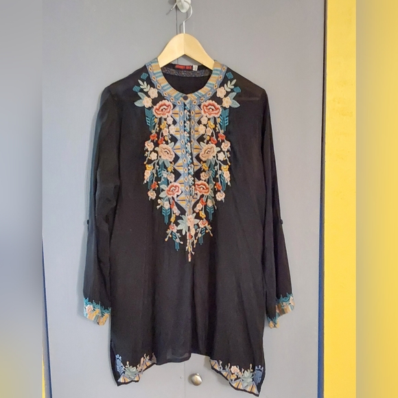 Johnny Was | Tops | Johnny Was Black Tunic With Colorful Embroidery ...